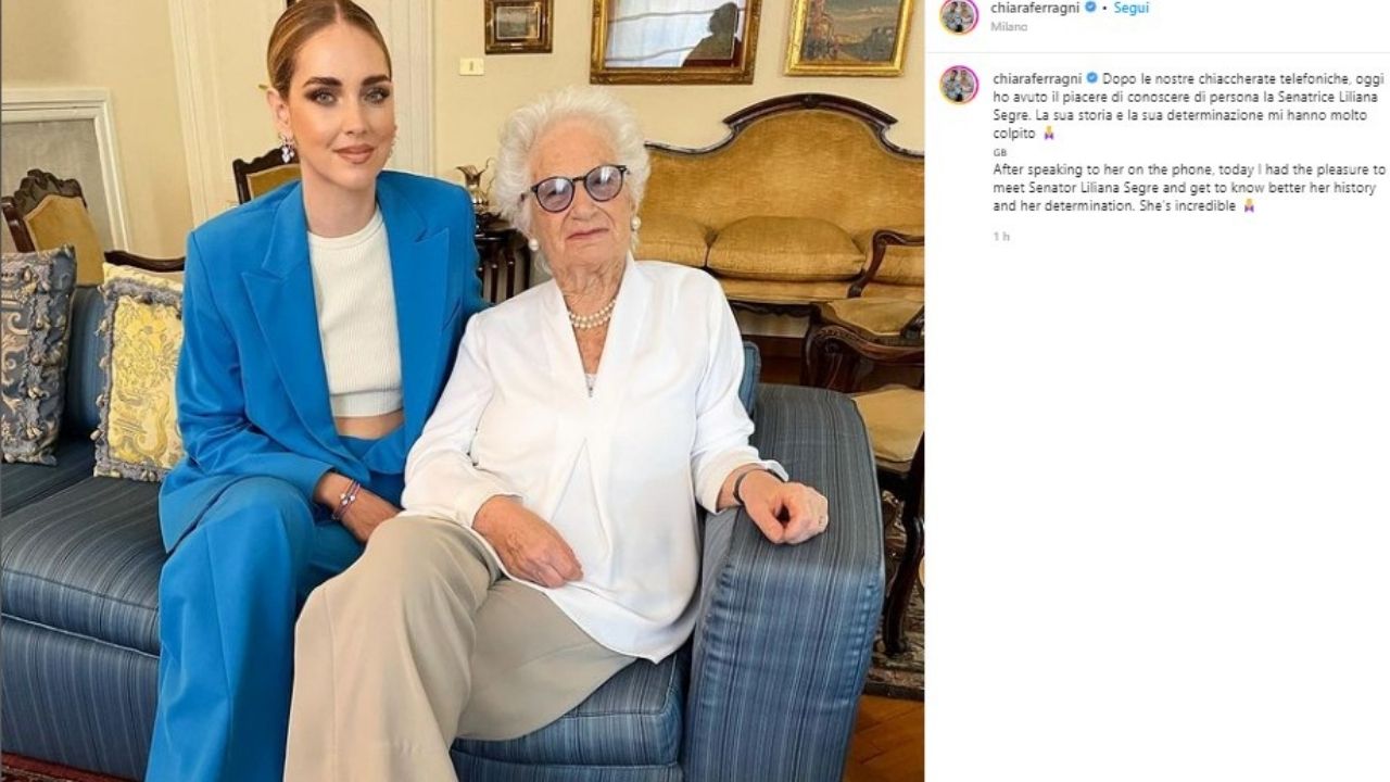 Chiara Ferragni ha incontrato Liliana Segre Chiara Ferragni ha incontrato Liliana Segre